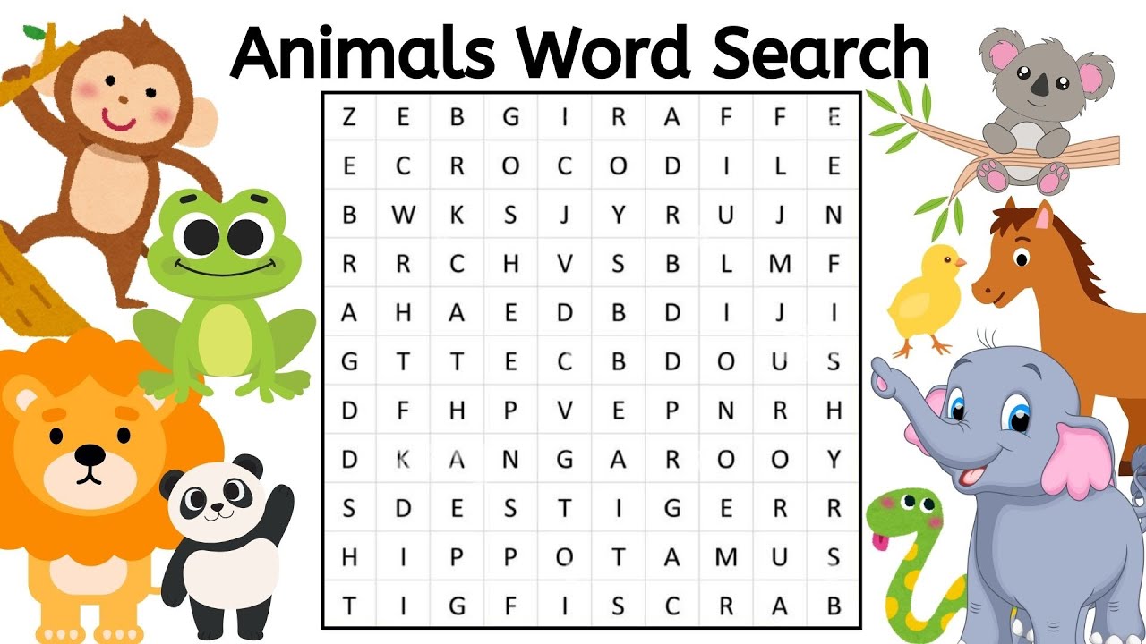 Animals Word Search Game | Find the words in the word search | English ...
