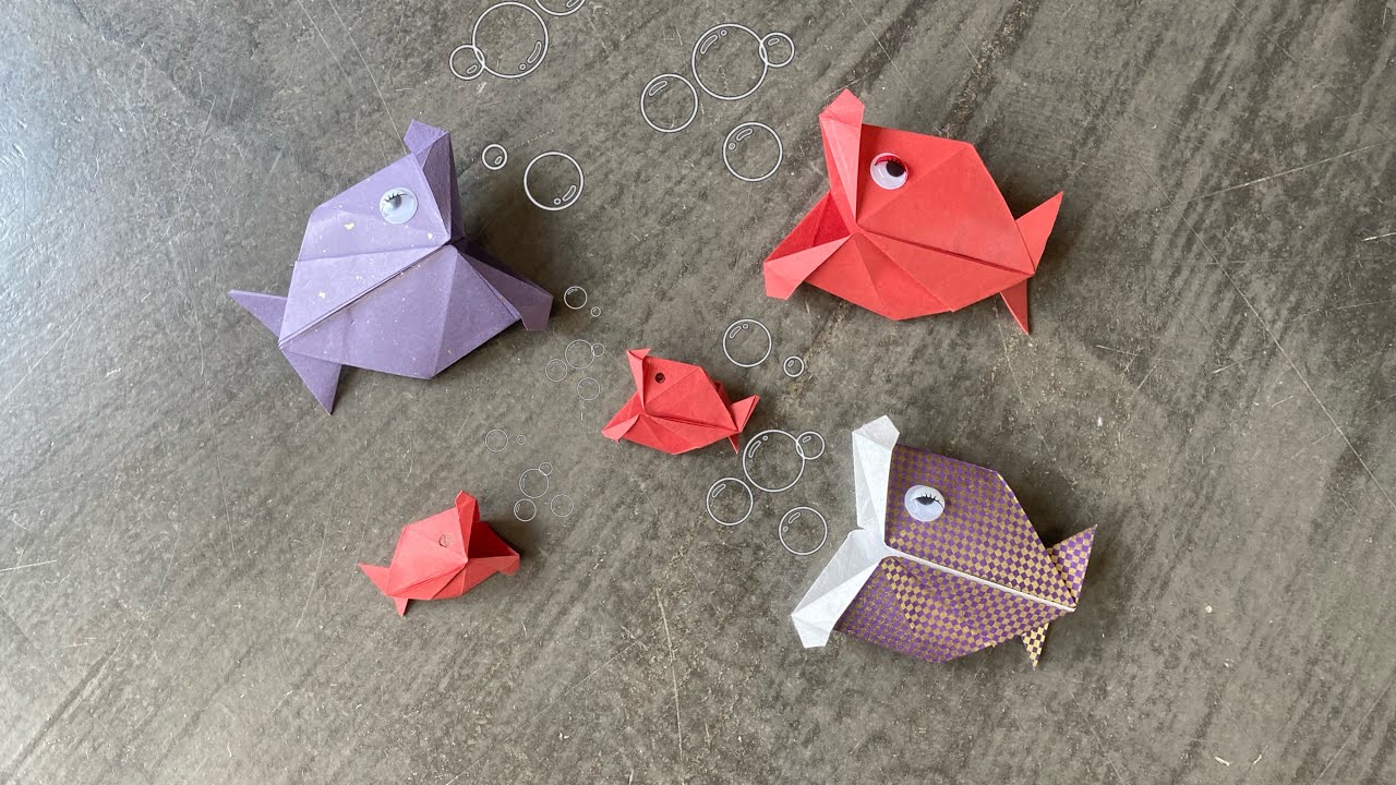 折り紙 1枚折り パクパク動く魚の折り方 "Origami Kissy Fish" design by Junior Fritz ...