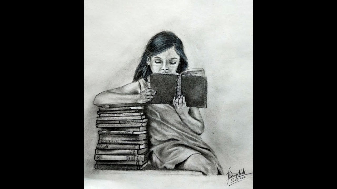 How to draw a girl sitting and reading a book Pencil Sketch II How to ...