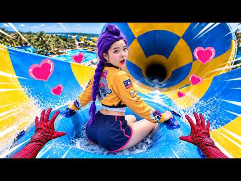Spider-Man, Jinu & Abby Compete for the K-POP Girls' Attention at the Water Park! | Funny POV