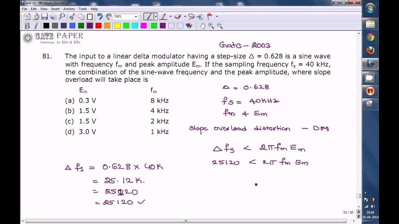 GATE 2003 ECE Condition for slope overload distortion in Delta ...
