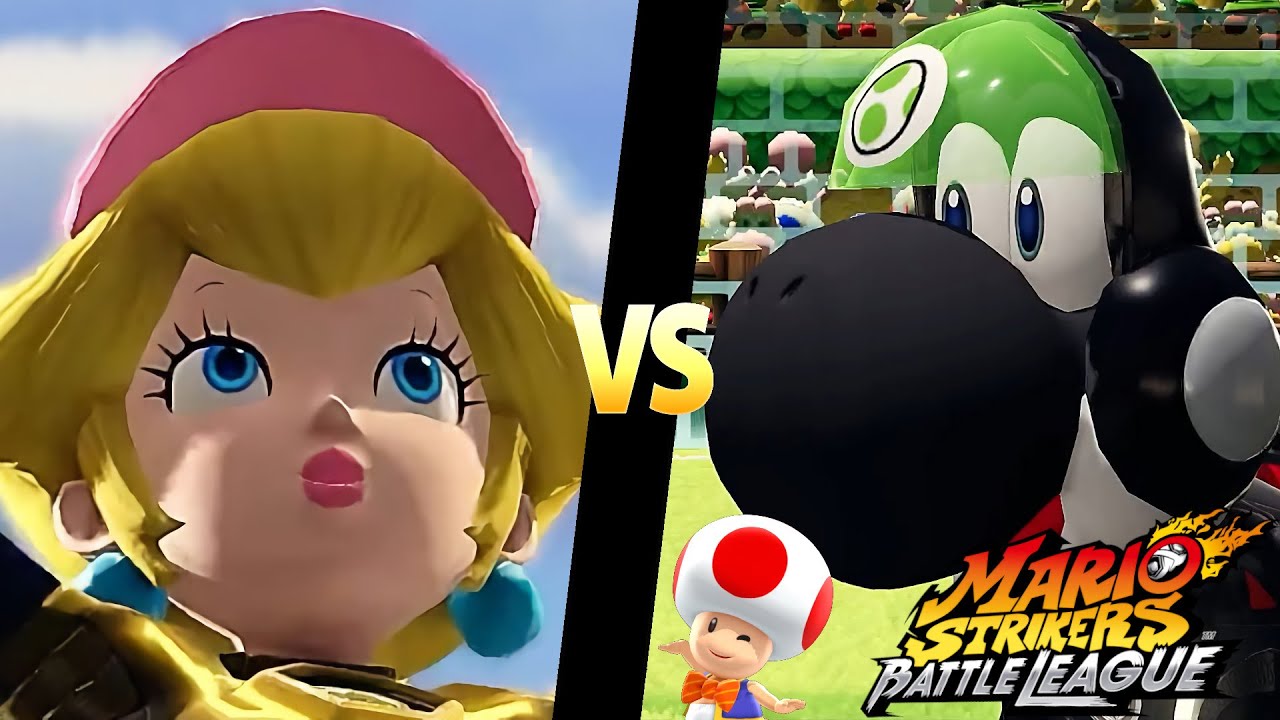Mario Strikers Battle League Team Peach vs Team Yoshi in Mushroom Hill ...