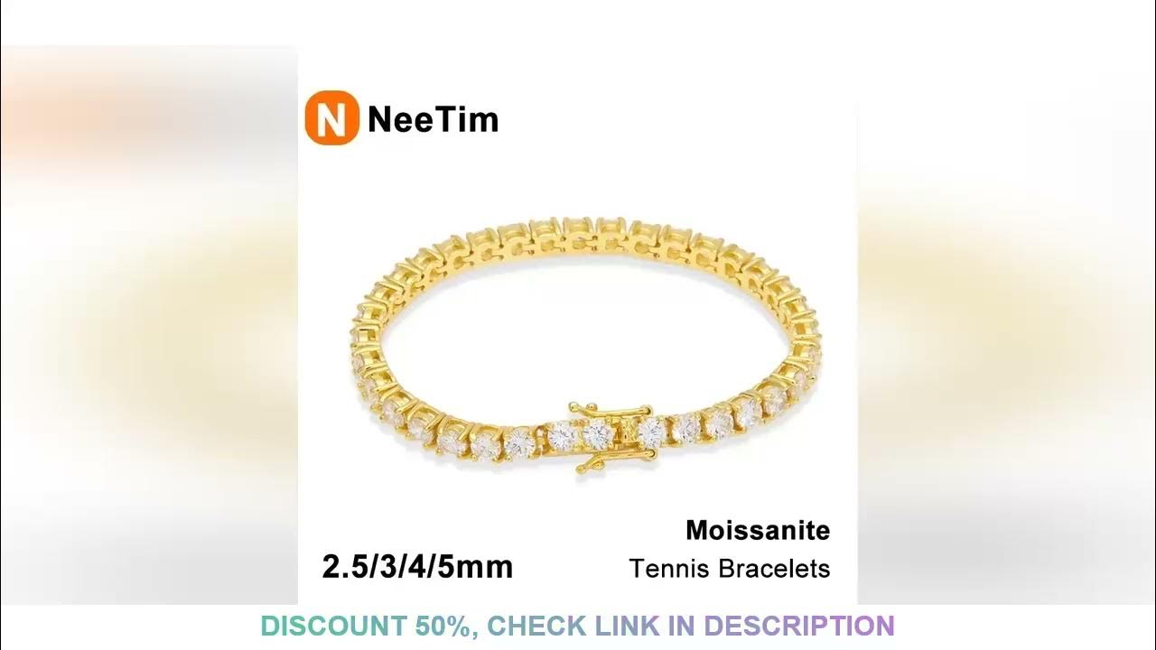 NeeTim 3mm 4mm Moissanite Tennis Bracelet 925 Sterling Silver with White Gold Plated Pass ...