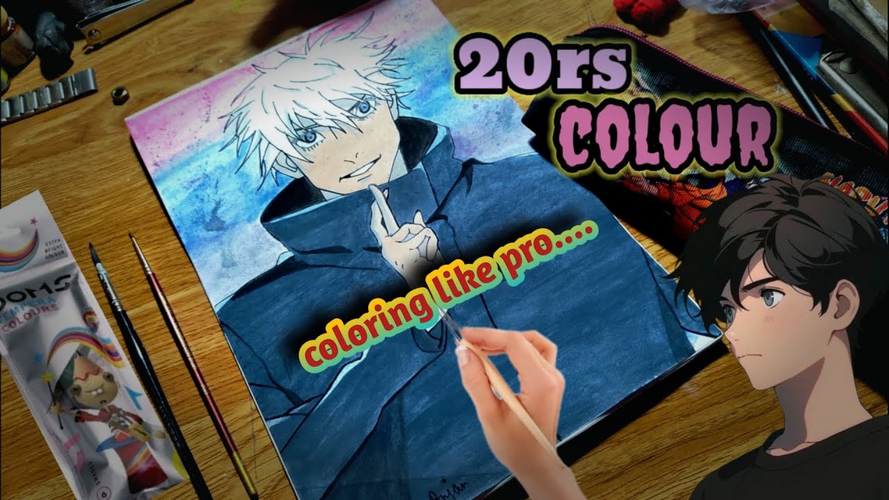 How to draw "Gojo" with ₹20 water colors||step by step drawing ...