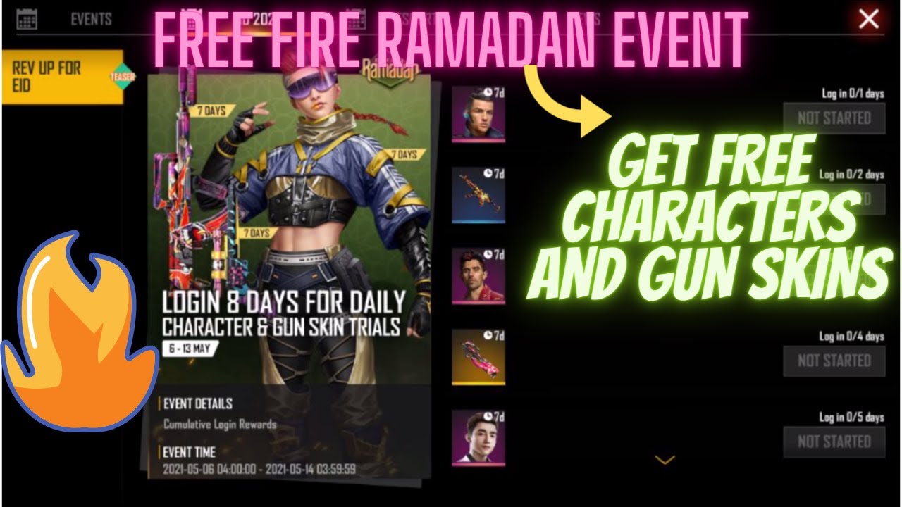 FREE FIRE RAMADAN EVENT | FREE CHARACTERS AND GUN SKINS | FULL DETAILS ...