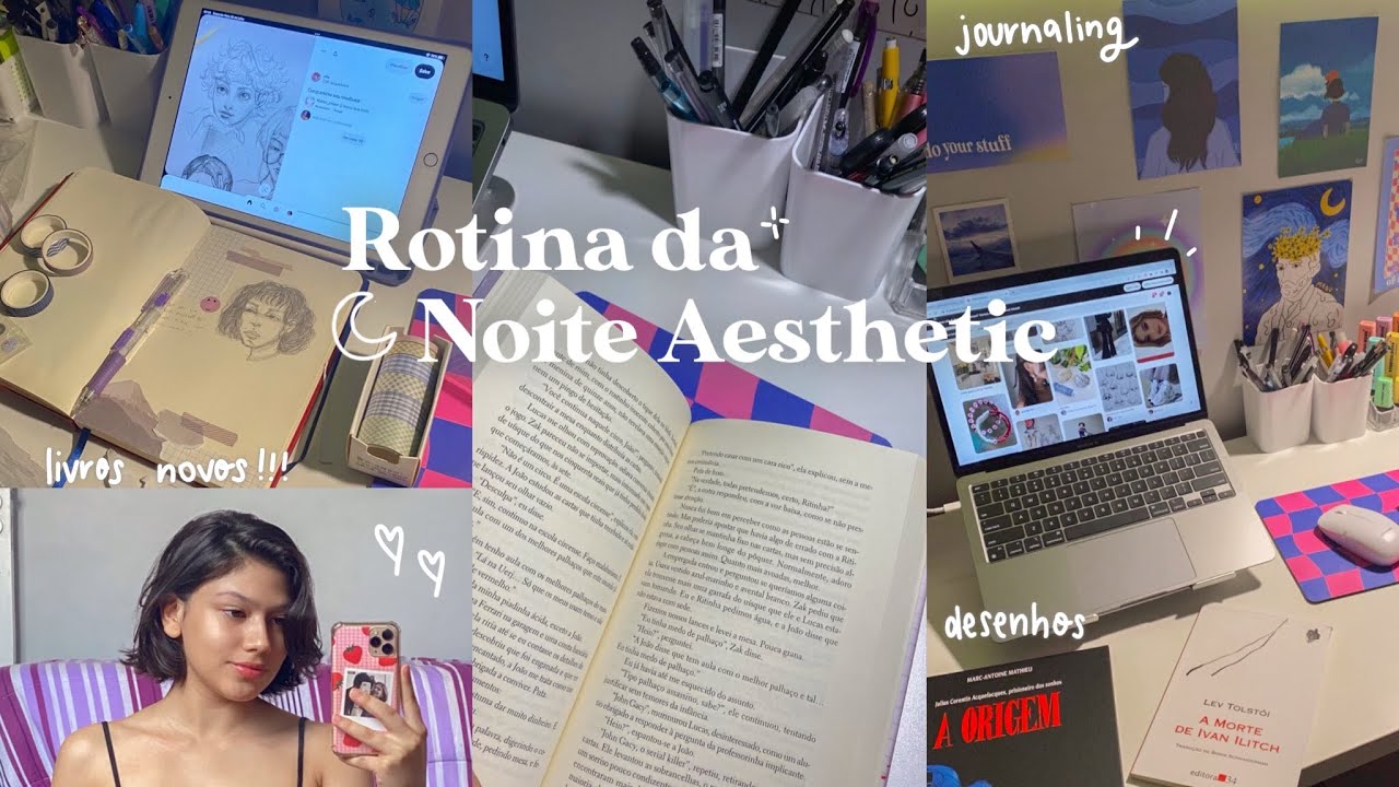 rotina da noite bem aesthetic kkjk 📚🌿🤍 abrindo livros novos, journaling ...