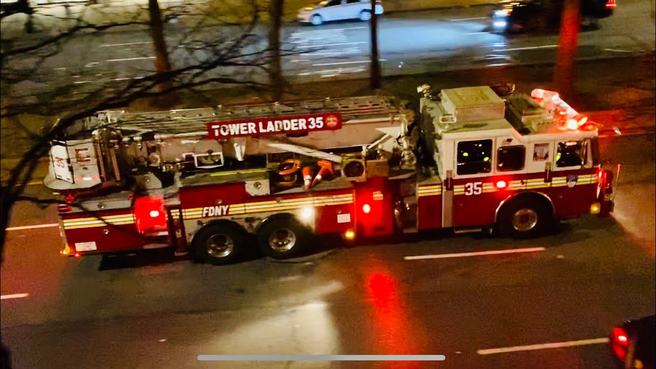 FDNY TOWER LADDER 35 RESPONDING ON BROADWAY ON UPPER WEST SIDE AREA OF ...