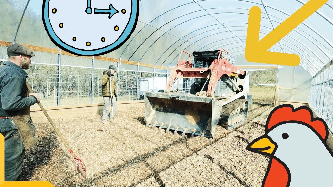 Skid Steer Deep Bedding the Chickens (in minutes) - YouTube