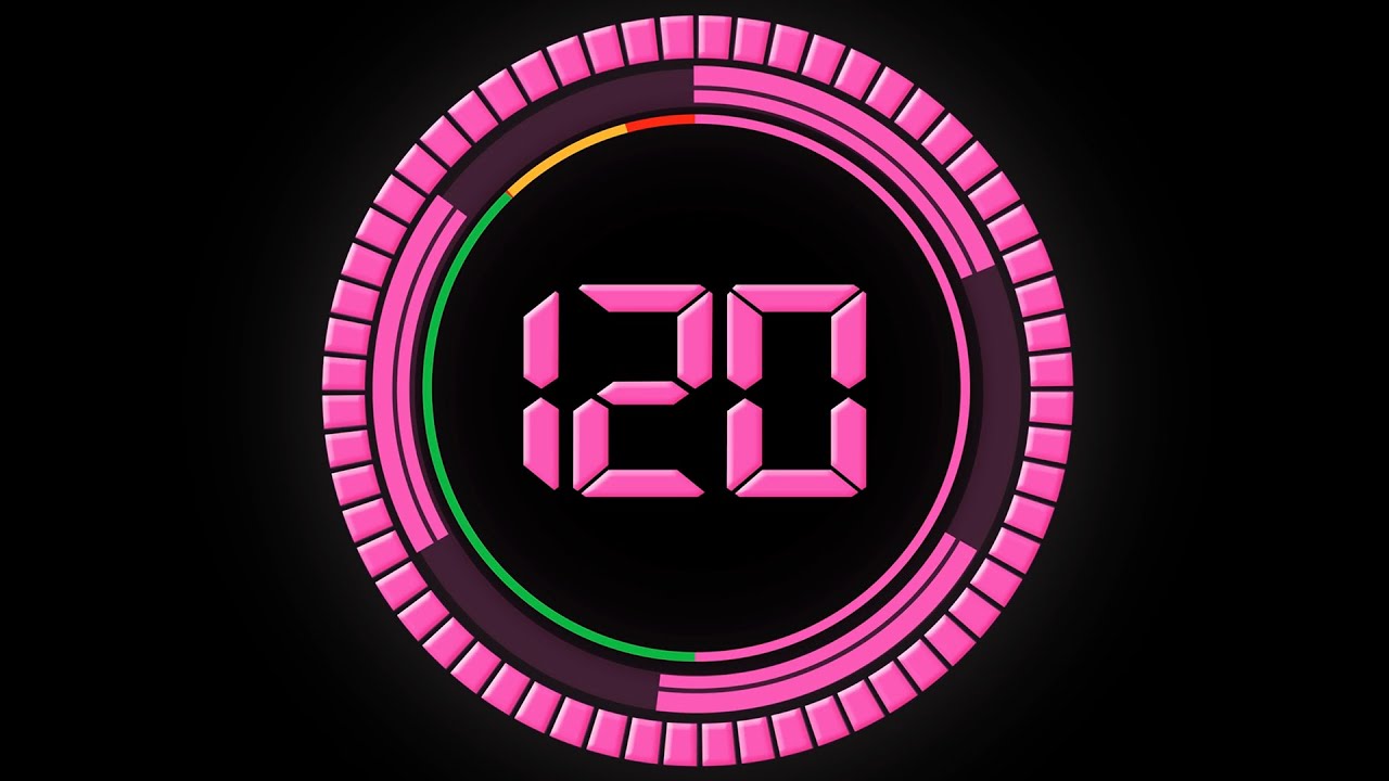 Numbers 120 to 0 Countdown | 2 Minute Digital Countdown Timer with ...