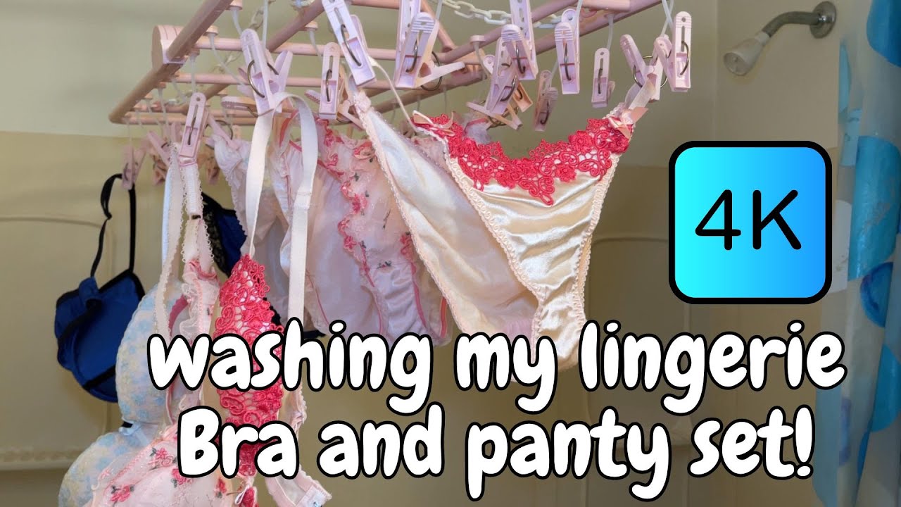 [4K] Washing On my lingerie | Pretty cute Bra and panty set | Glossy and Shiny Underwear - YouTube