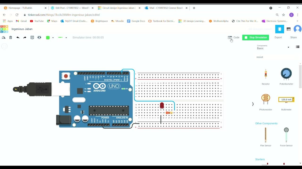 Simple LED flashing TinkerCAD code and circuit - YouTube