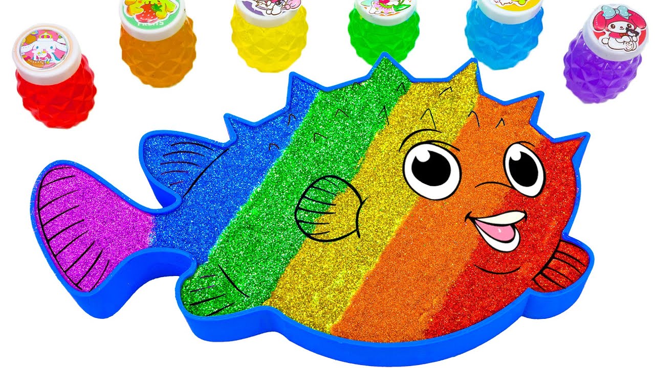 Satisfying Video | Making Rainbow Glitter Puffer Fish Bathtub by Mixing ...