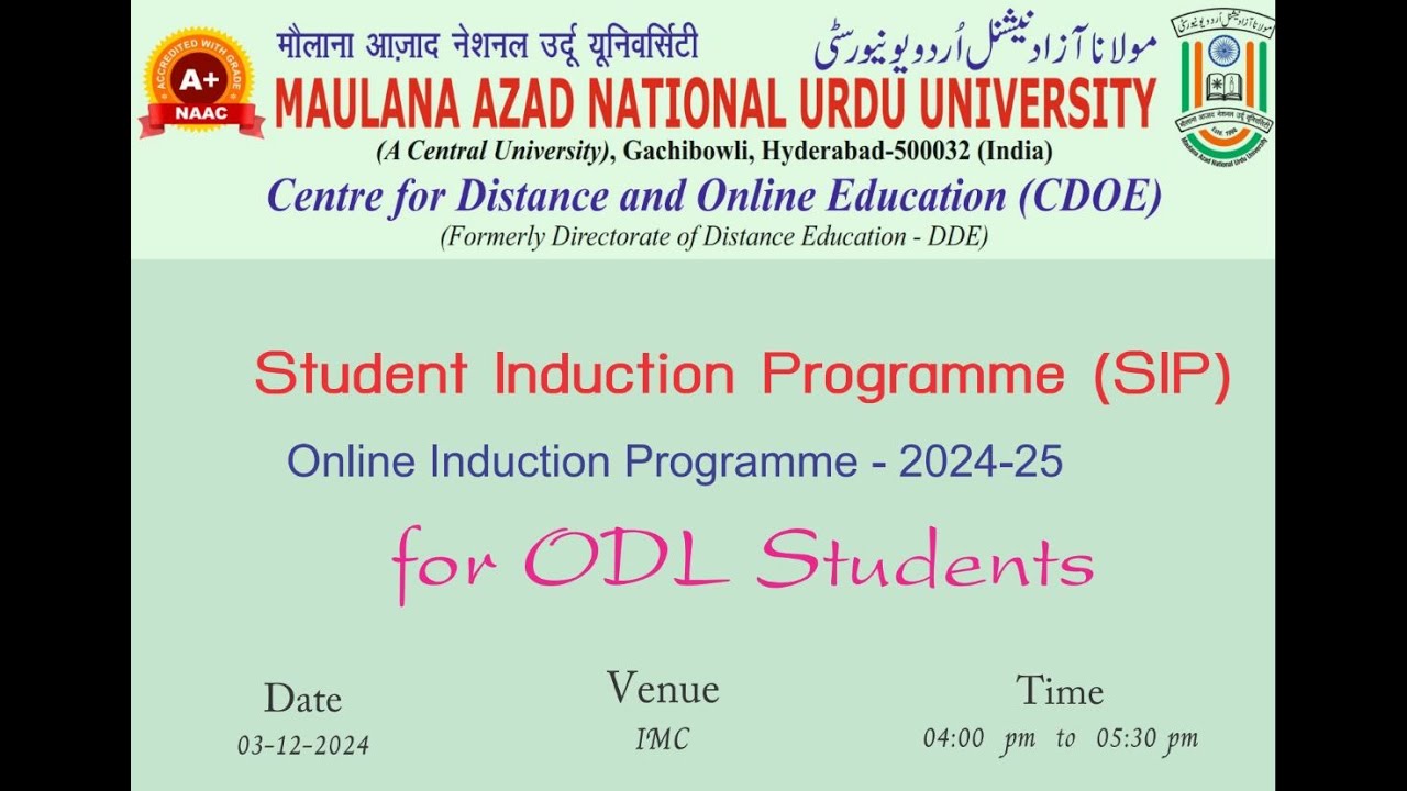 Student Induction Programme (SIP) 2024-25 | Centre for Distance and ...