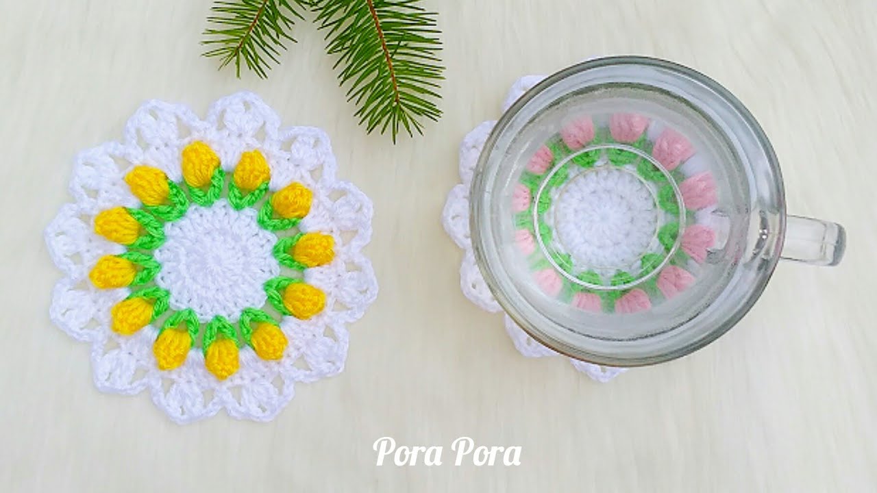 Crochet Tulip Coaster I Crochet Flower Coaster - YouTube