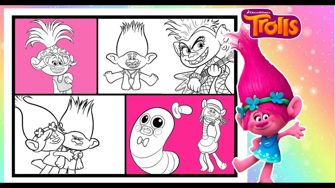 DREAMWORKS TROLLS World Tour Coloring Page COLOR BRANCH POPPY COOPER ...