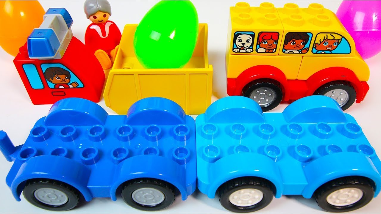 Building Duplo Building Blocks Vehicles and Opening Surprise Eggs - YouTube