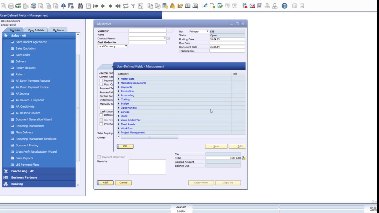 Edit Form UI SAP Business One - YouTube