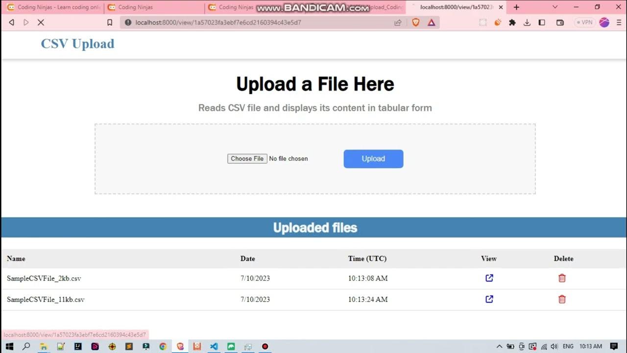 Csv Upload Coding Ninjas Back End Test Youtube