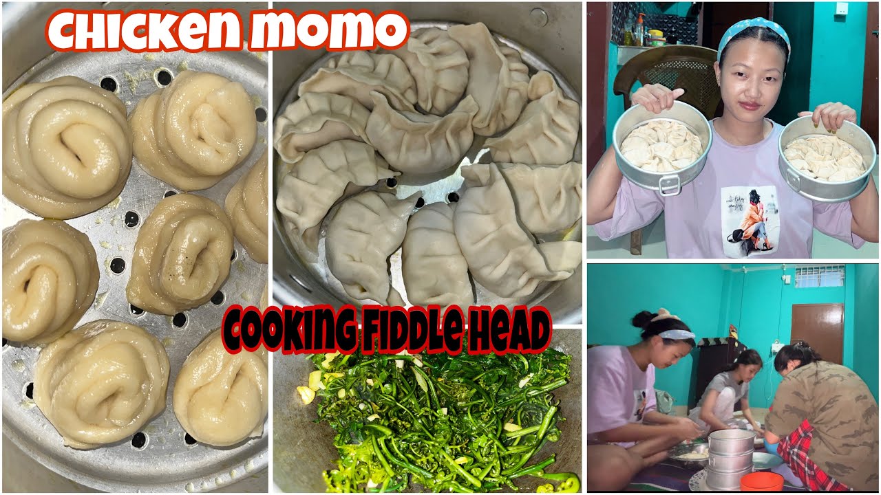 Making chicken momo | cooking fiddle head fern| - YouTube
