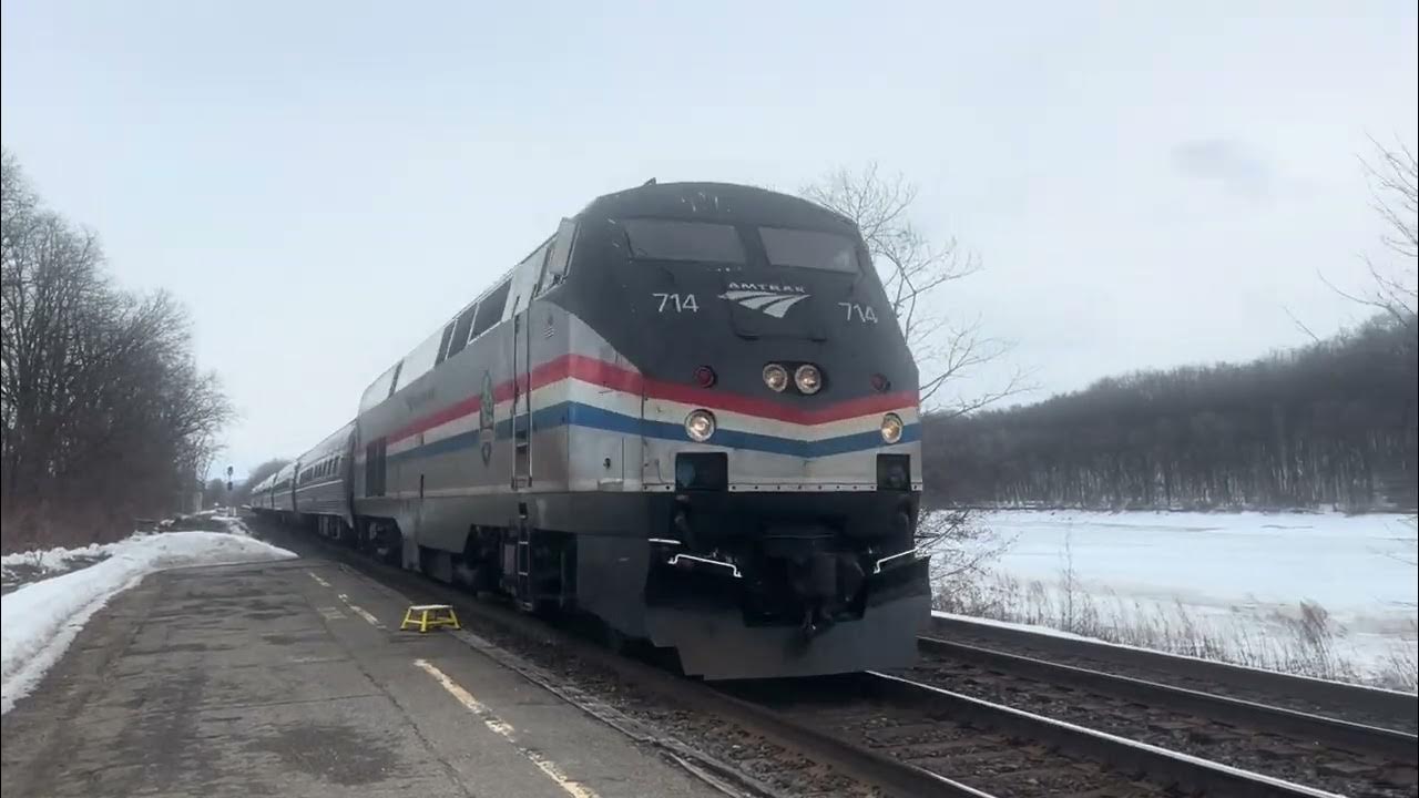 Amtrak 281 rolls into Amsterdam With P32DC-AM # 714 Leading ( Arrival only ) filmed March 1st ...