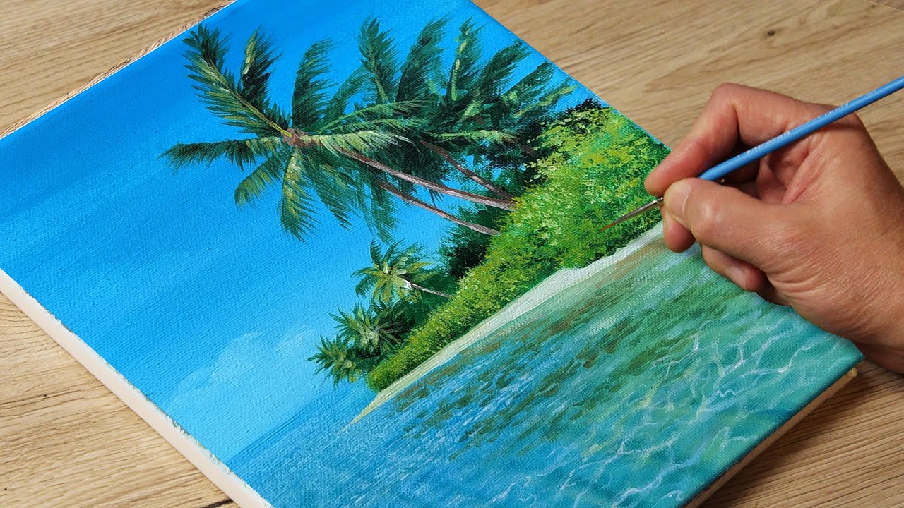 How to paint a Tropical Island / Acrylic Painting / Vadym art - YouTube