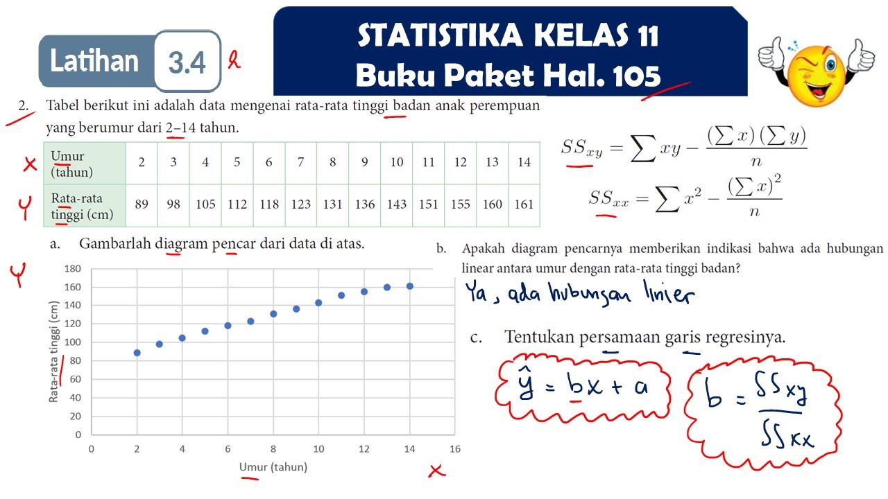 LATIHAN 3.4 NO 2 PERSAMAAN GARIS REGRESI STATISTIKA MATEMATIKA SMA ...