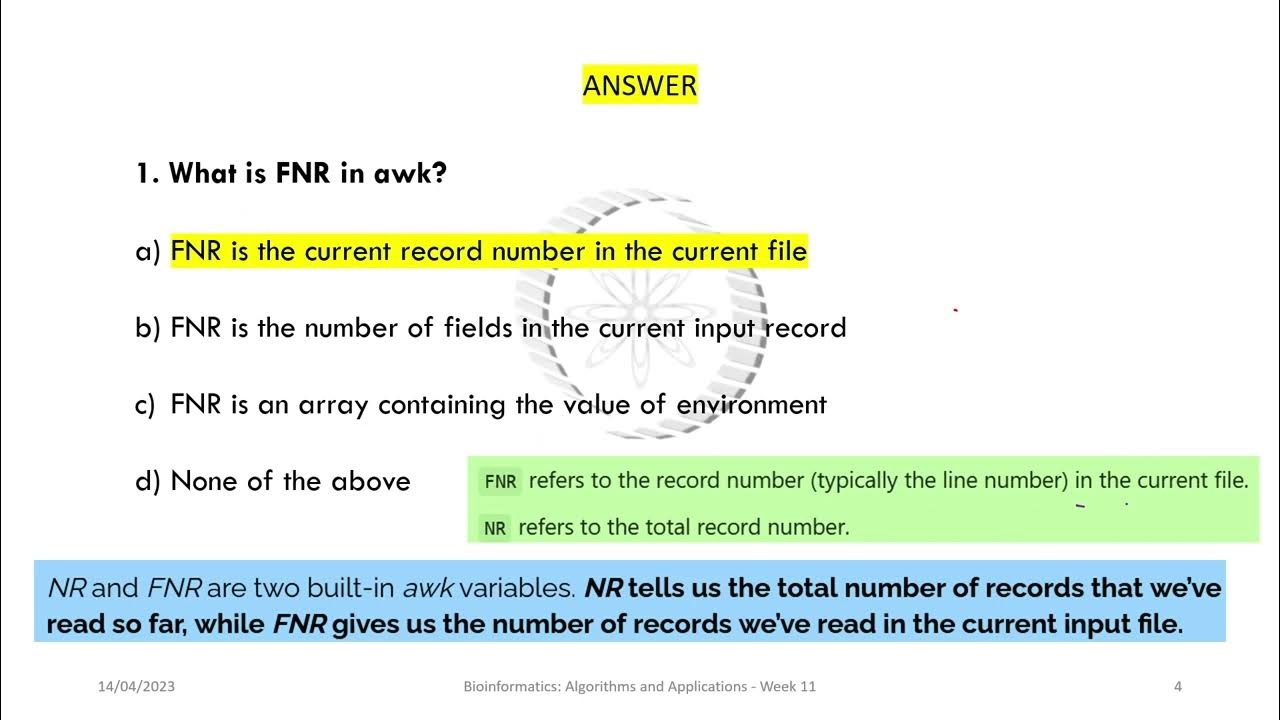 Bioinformatics: Algorithms and Applications - Practice Assignment - Week 11 - YouTube