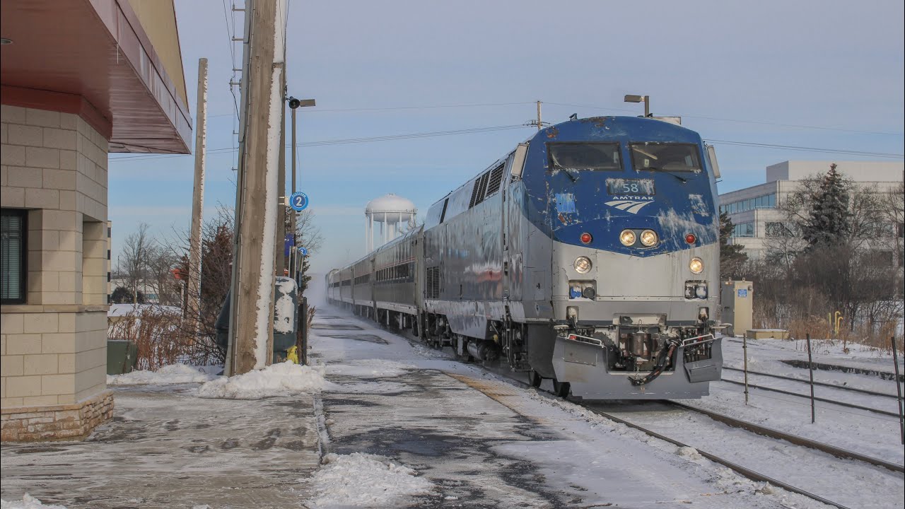 AMTK 58 (P42) hauls Amtrak 332 by LCR with AMTK 168 (P42) on the rear ...