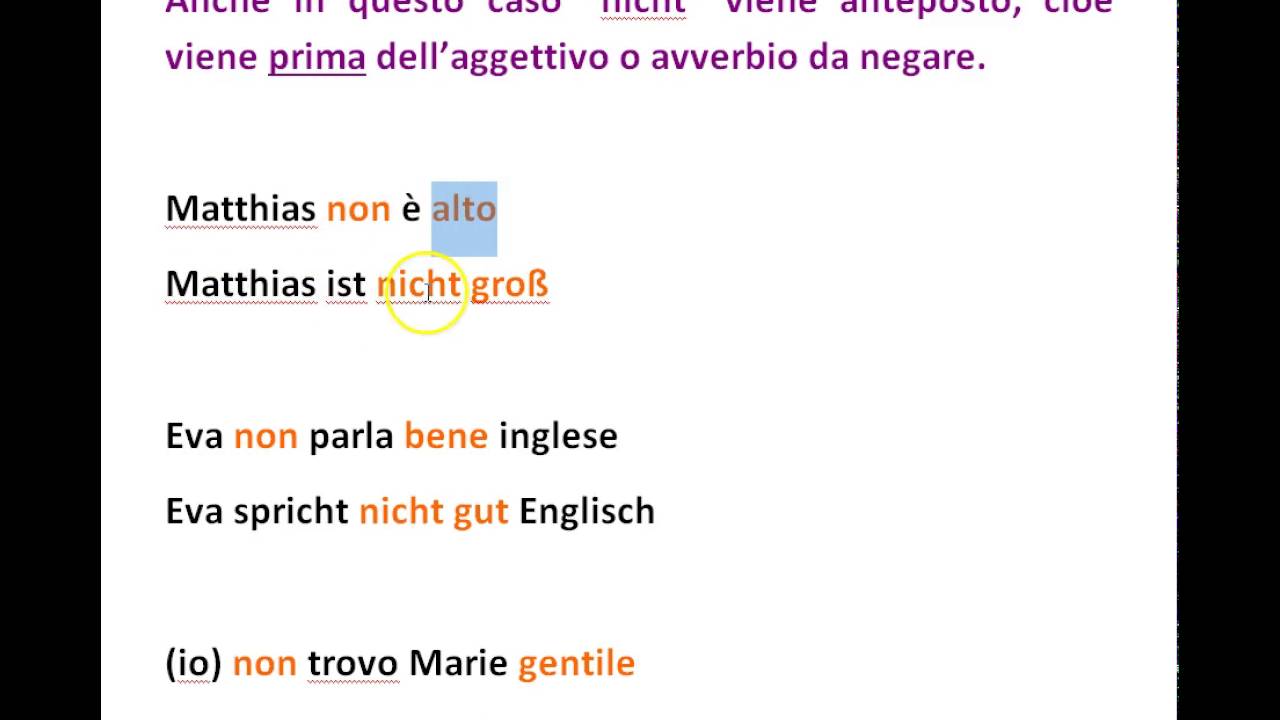 K05 La negazione in tedesco - Teil 3 (nicht) - YouTube
