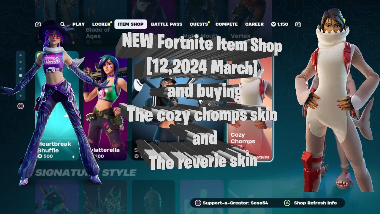 NEW Fortnite Item Shop March 12,2024 and buying The cozy chomps skin ...