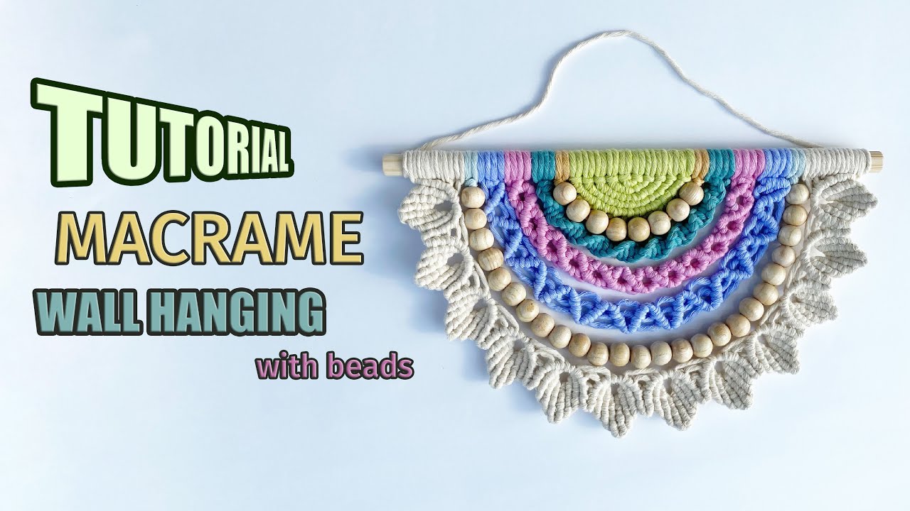 How to Make: Colored Macrame Wall Hanging with beads | TUTORIAL | - YouTube