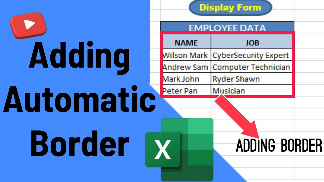 Adding Automatic Borderms Excel Youtube 1073