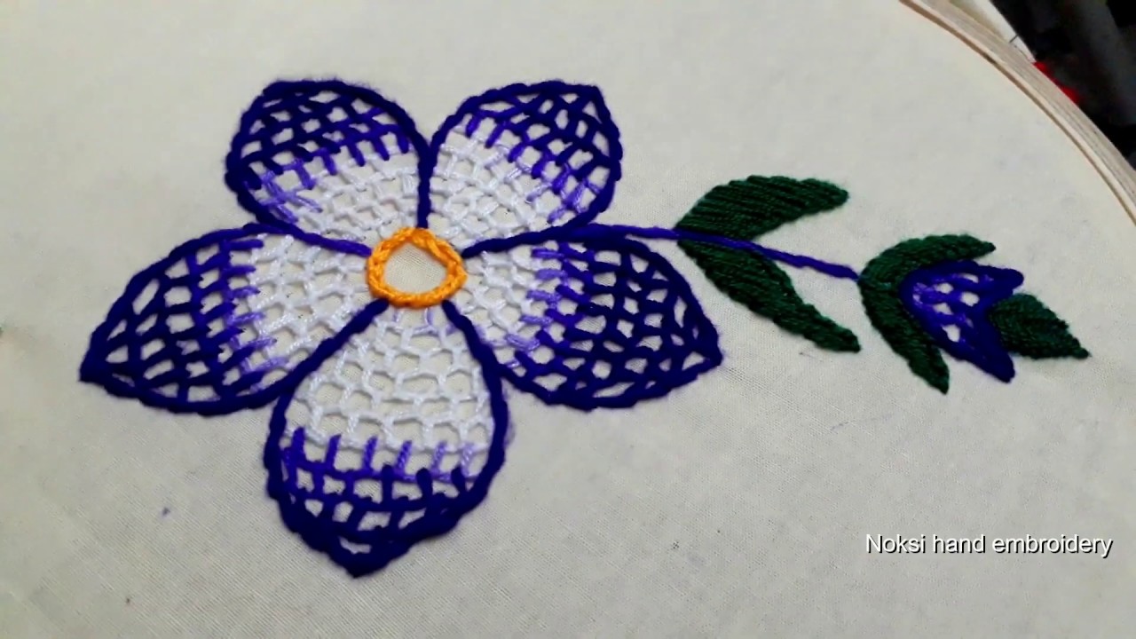 Hand embroidery net flower design - YouTube
