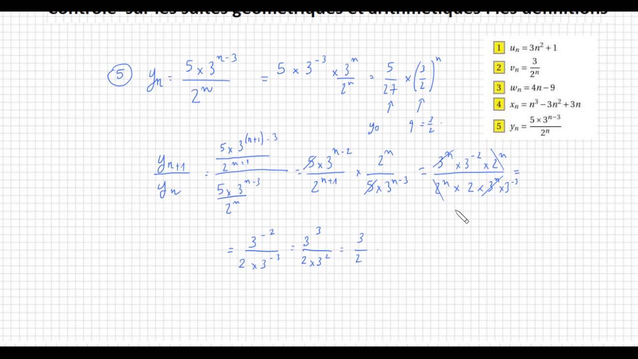 1S- les suites arith et géom - contrôle de cours - Partie 2/3 - - YouTube