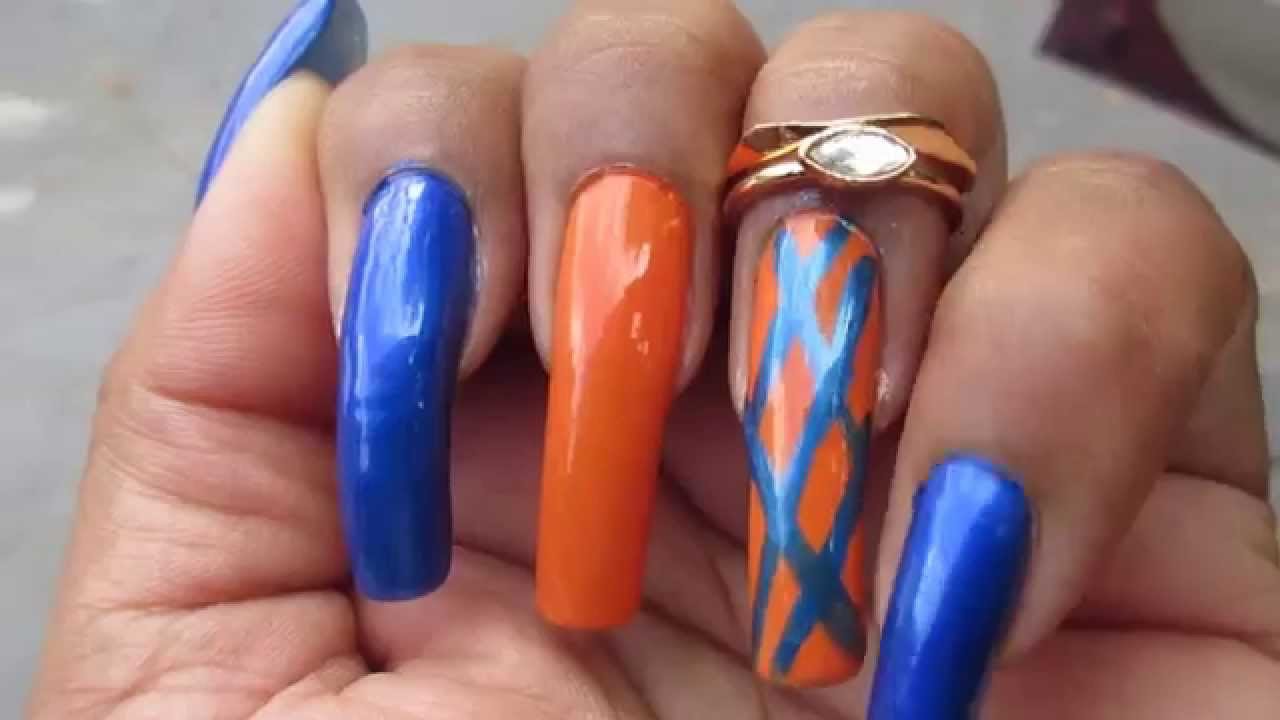 Blue and Orange/Gator Nails - YouTube