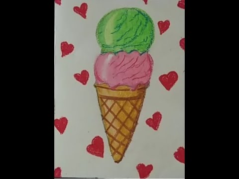 Ice cream cone - Easy (oil pastels) - YouTube