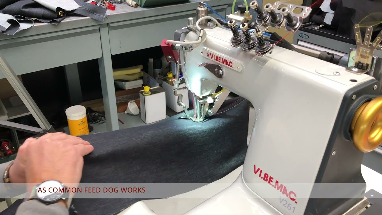 Vi.Be.Mac.SpA - V-Line - V261 - 3 needle chain stitch feed of the arm unit - YouTube
