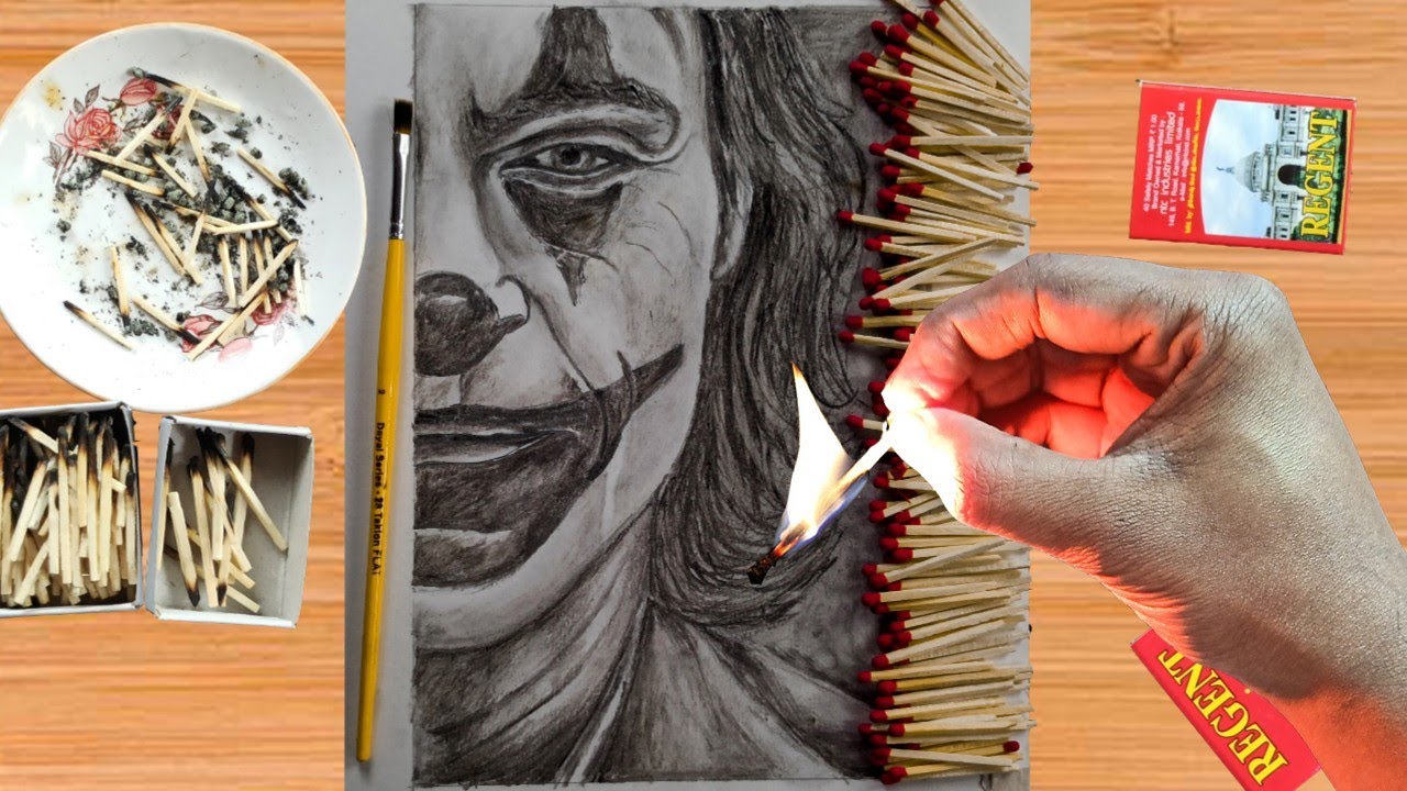 Drawing with Matchstick | Joker Drawing With Matchstick | Soum's art ...
