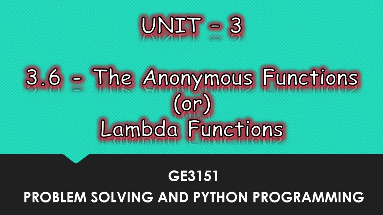 Anonymous Function Or Lambda Function In Python Tamil Unit 3 Cse 5343
