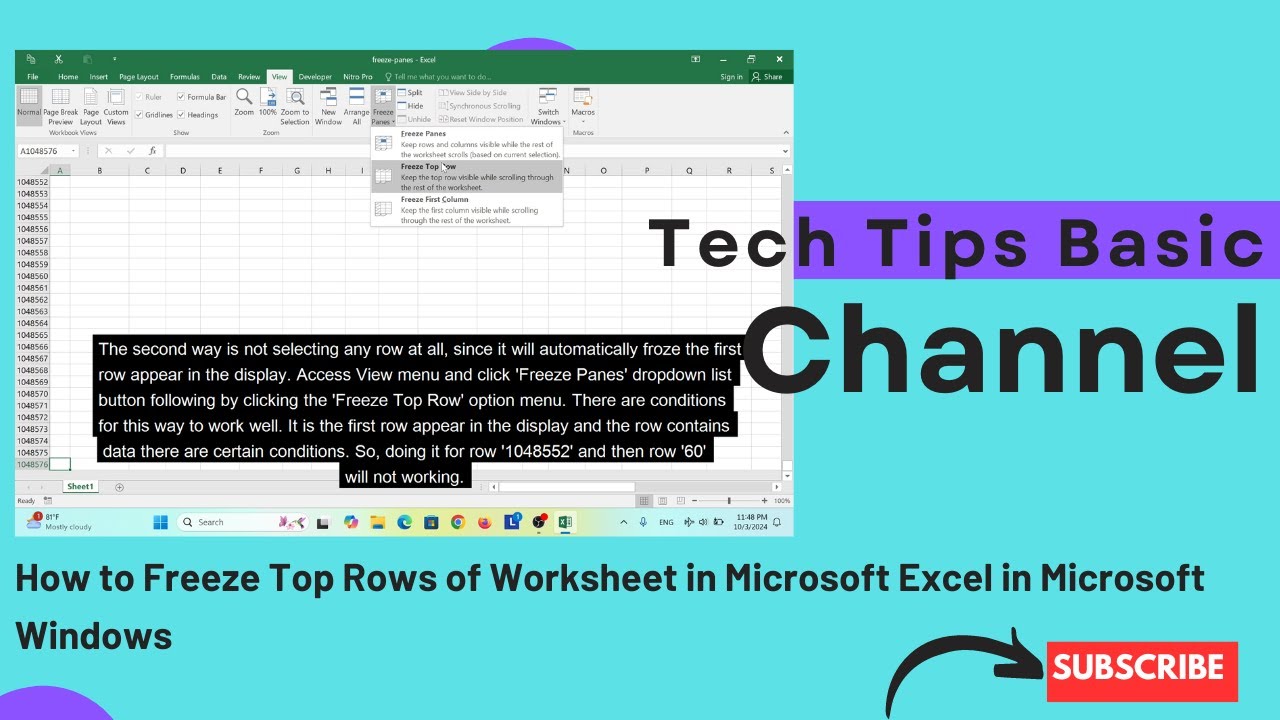 30 - How to Freeze Top Rows of Worksheet inside Microsoft Excel in ...