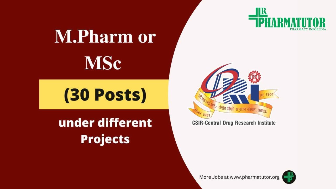 Job opportunity for M.Pharm, MSc under different Projects at Central ...