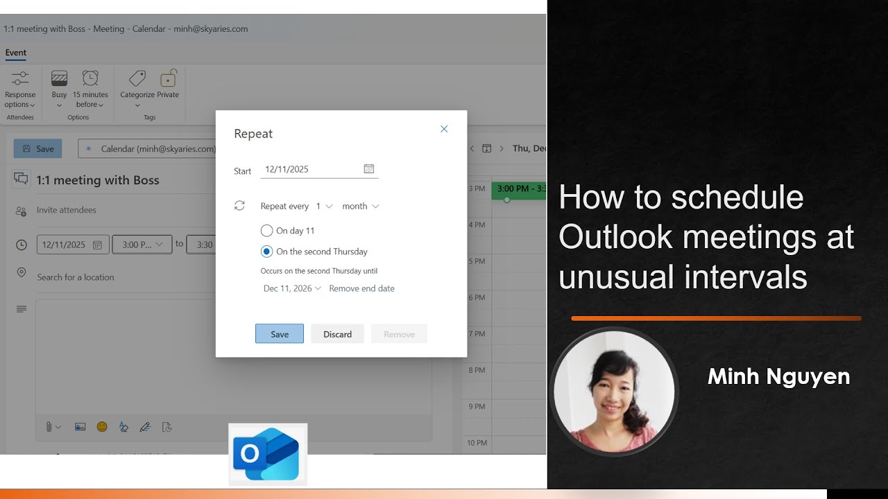 How to schedule Outlook meetings on the 1st Thurday every month, every ...