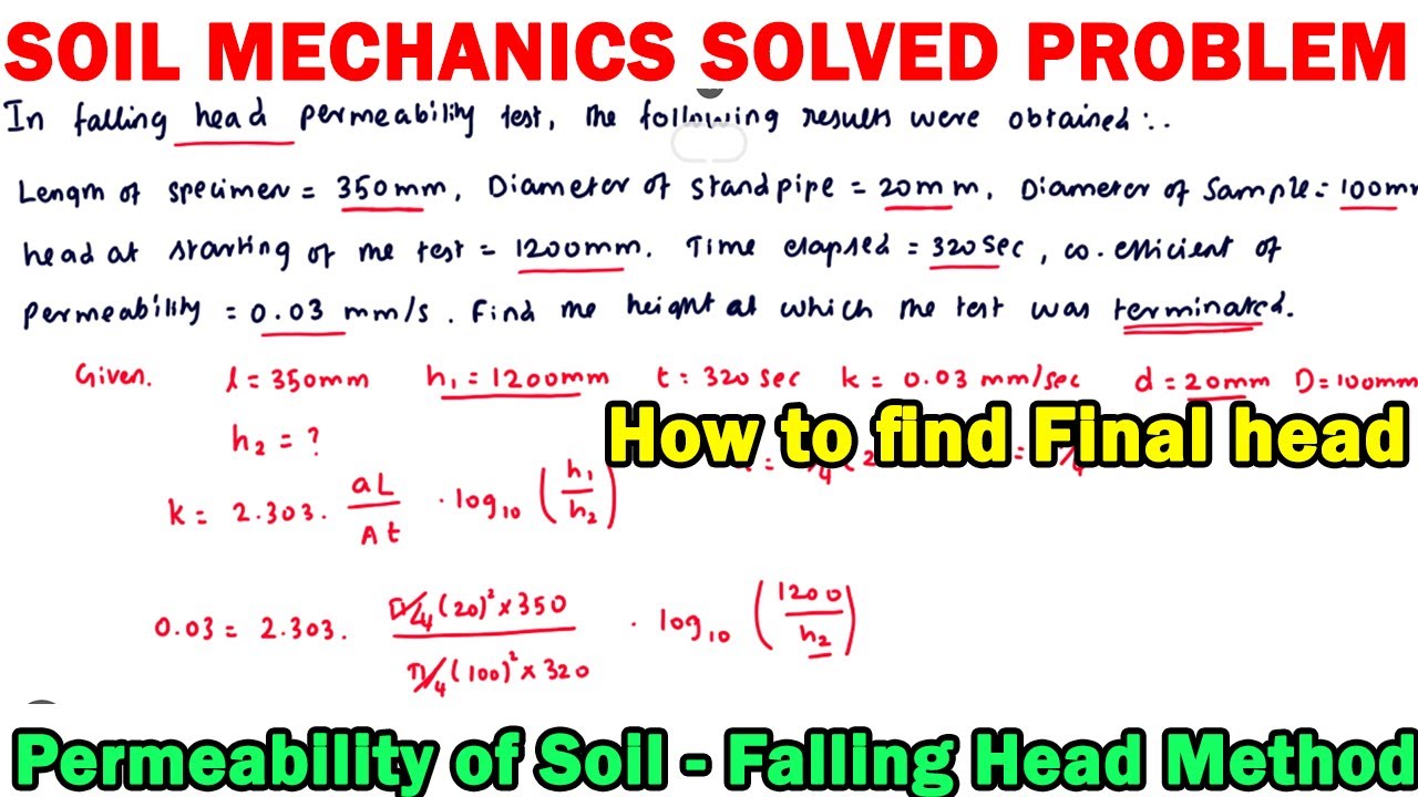 Co-efficient of permeability, variable / falling head method, falling ...
