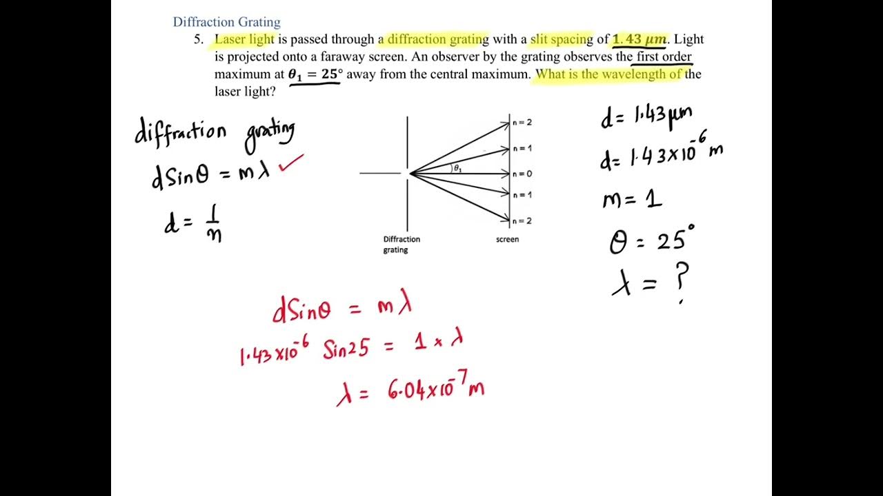 Diffraction grating problem solving - YouTube