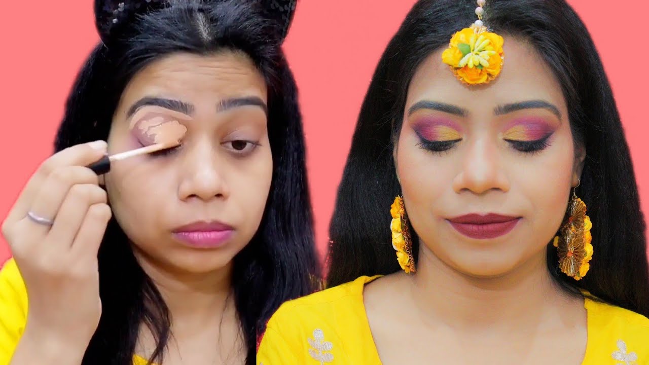 Self Bridal Haldi Makeup Look Tutorial | bridal makeup tutorial for ...