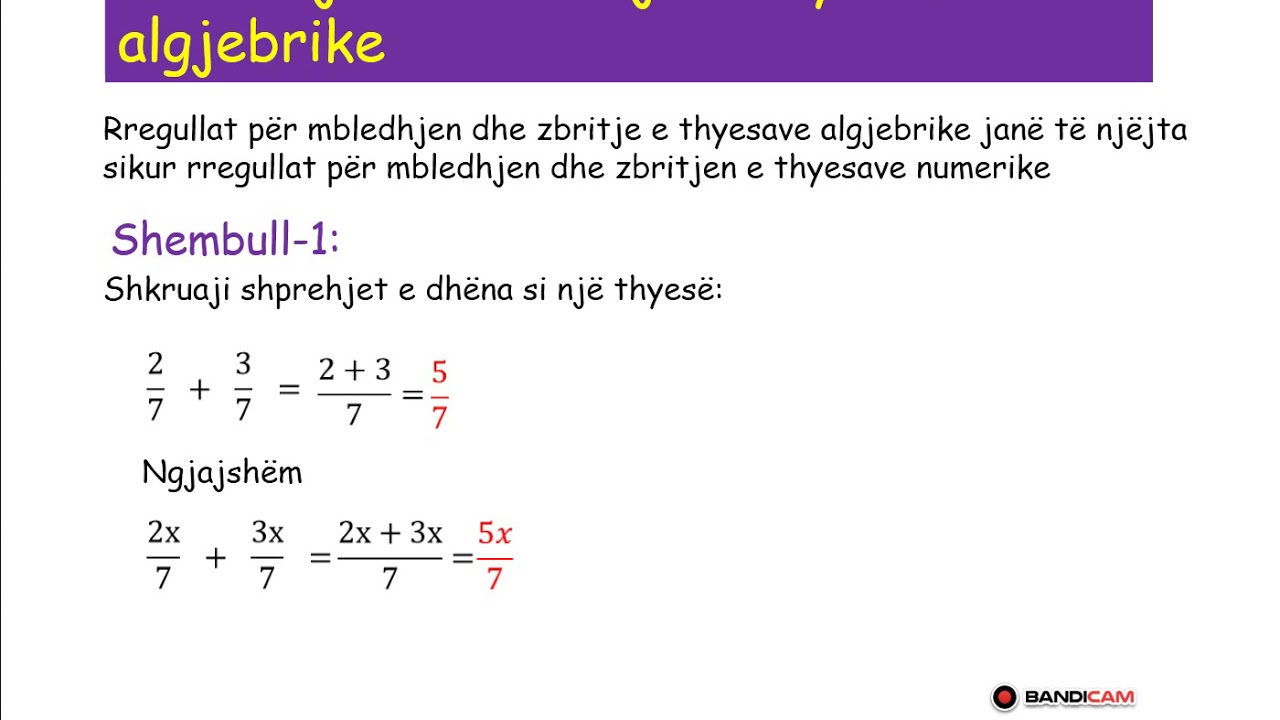 IX Mbledhja dhe zbritja e thyesave algjebrike - YouTube