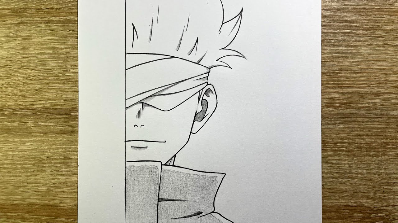How to Draw Gojo Half Face | Calm Smile Anime Drawing Tutorial - YouTube