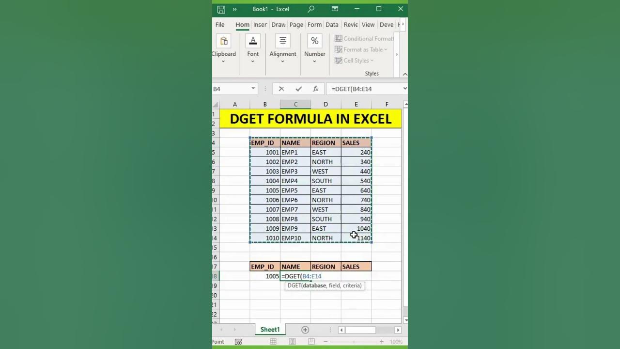 DGET Function in Excel. #exceltech #excelspreadsheettips # ...