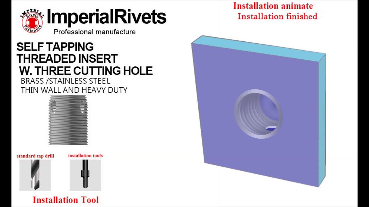 Self Tapping Threaded Insert W. 3 cutting hole installation - Imperial ...
