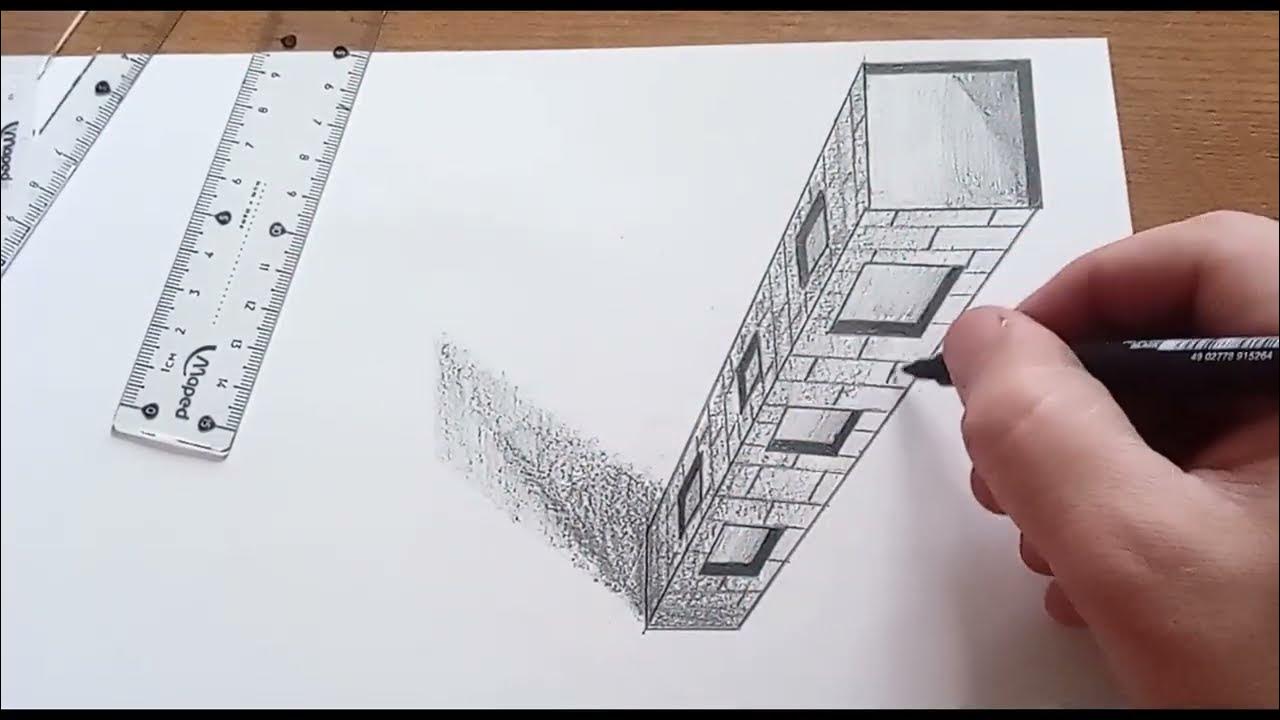 easy 3d drawing for beginner, simple 3d building drawing - YouTube